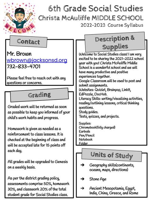 6th Grade Social Studies Curriculum